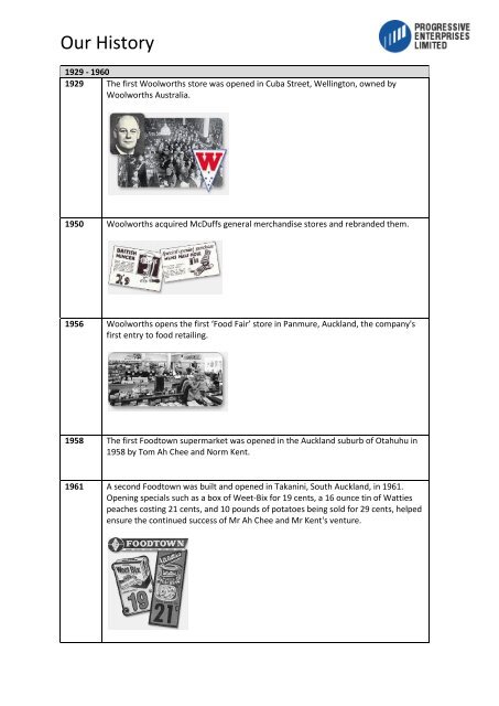 Our History - Progressive Enterprises