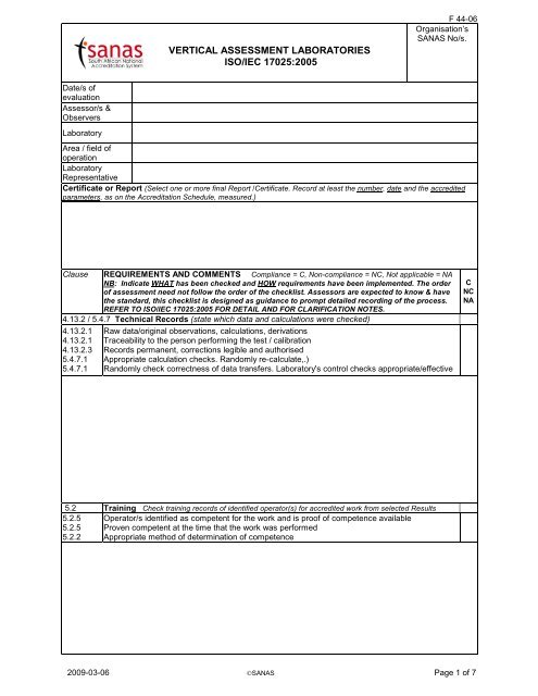 vertical assessment laboratories iso/iec 17025:2005 - Sanas