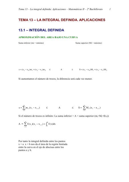Tema 13 - La integral definida. Aplicaciones
