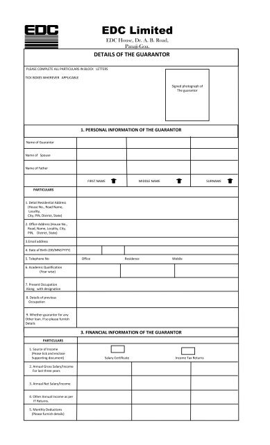 Guarantor Form - EDC Limited