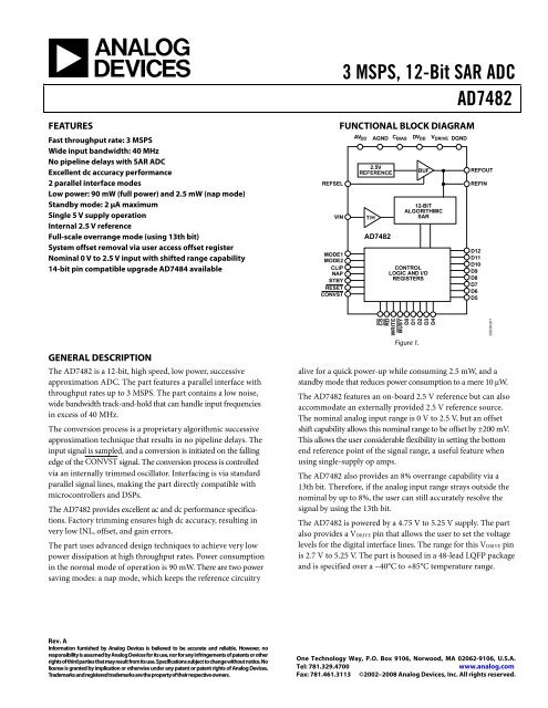 AD7482 3 MSPS, 12-Bit SAR ADC Data Sheet (Rev. A) - Datasheetz