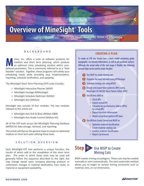 Overview of MineSight Tools for Medium & Short Term ... - Mintec, Inc.
