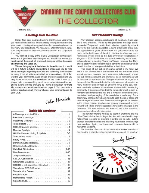 THE COLLECTOR - Canadian Tire Coupon Collectors Club