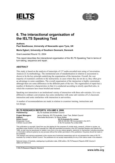 Report 6 - The interactional organisation of the IELTS Speaking Test