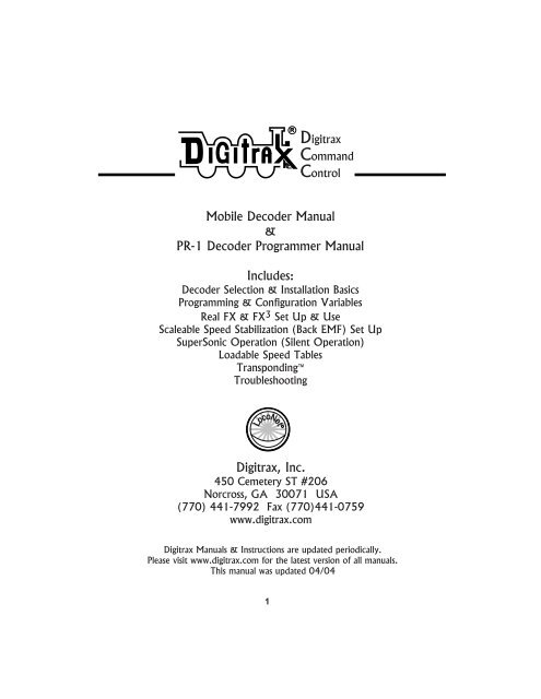 Instruction Manual - Digitrax, Inc.