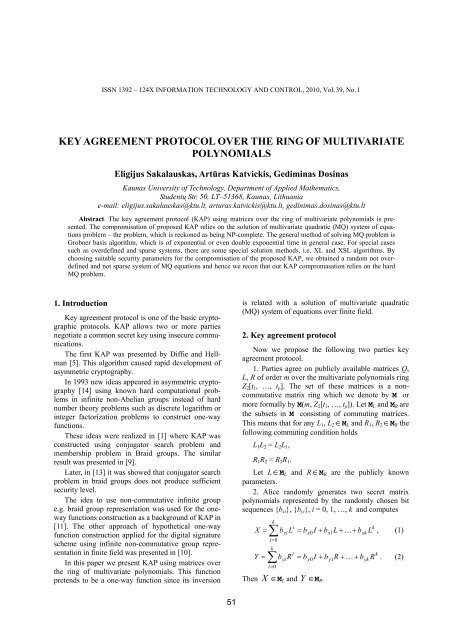 KEY AGREEMENT PROTOCOL OVER THE RING OF ...