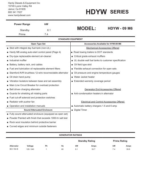 9 kW Yanmar Diesel generator single phase data sheet 9 kW Yanmar Diesel generator single phase data sheet