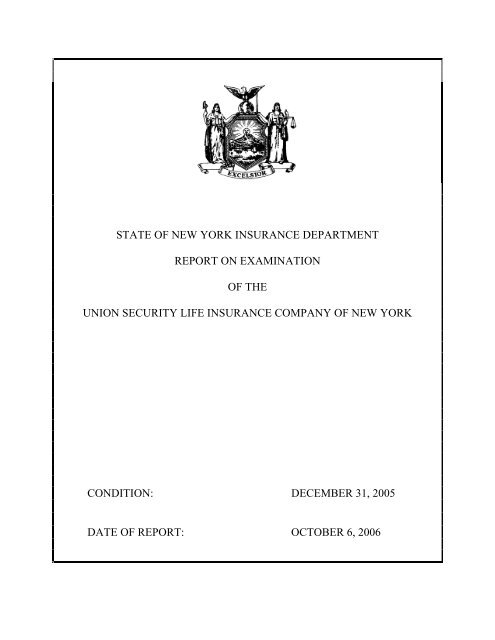 Union Security Life Insurance Company of NY - Exam Report