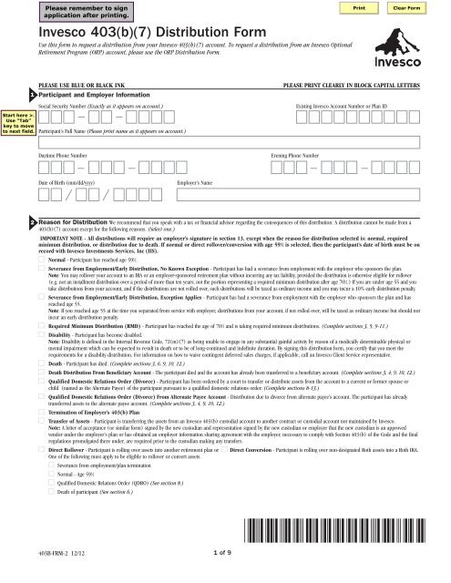 403(b) Distribution Form (PDF) - Invesco