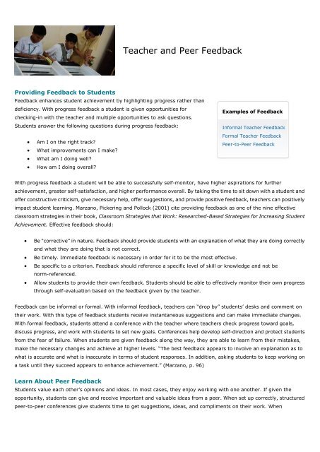 Peer To Peer Feedback Examples