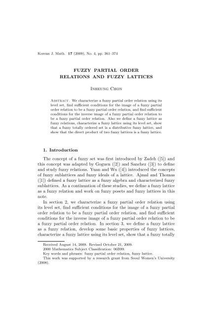 FUZZY PARTIAL ORDER RELATIONS AND FUZZY LATTICES ...