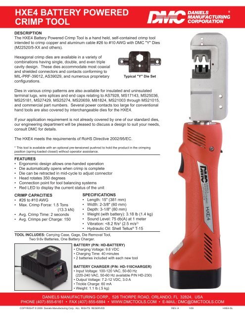 hxe4 battery powered crimp tool - Daniels Manufacturing Corporation