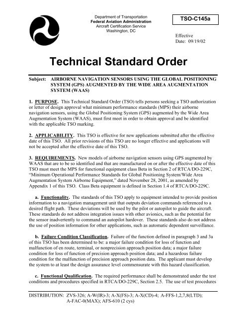 TSO-C145a, AIRBORNE NAVIGATION SENSORS USING THE ...