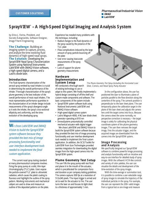SprayVIEW -- A High-Speed Digital Imaging and Analysis System