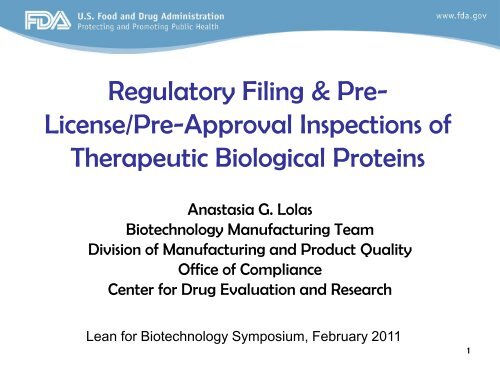 Regulatory Filing & Pre- License/Pre-Approval Inspections of ...