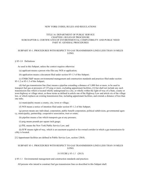 new york codes, rules and regulations title 16. department of public ...