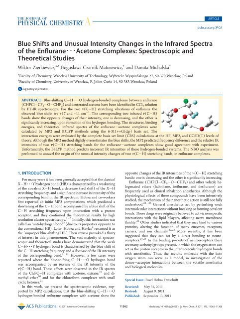 Blue Shifts and Unusual Intensity Changes in the Infrared Spectra of ...