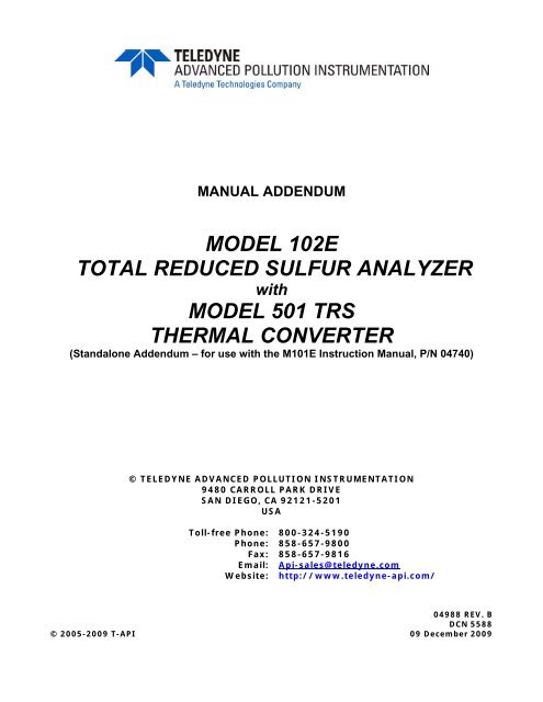 102E TRS Analyzer - Teledyne API