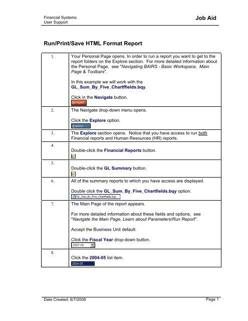 Job Aid Run/Print/Save HTML Format Report
