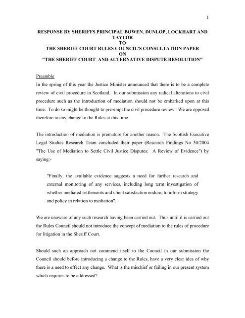 Sheriffs Principal Bowen, Dunlop, Lockhart and ... - Scottish Courts