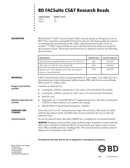 BD FACSuite CS&T Research Beads - BD Biosciences