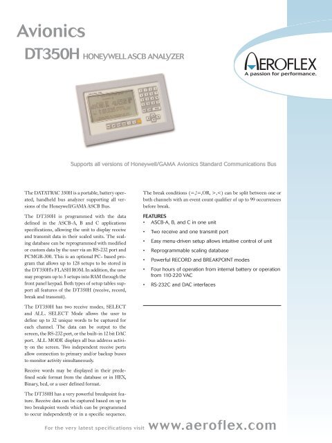 DT350H Handheld ASCB Databus Analyzer Data Sheet - Aeroflex