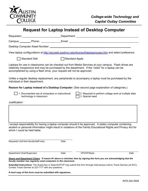 Request for Laptop Instead of Desktop Computer