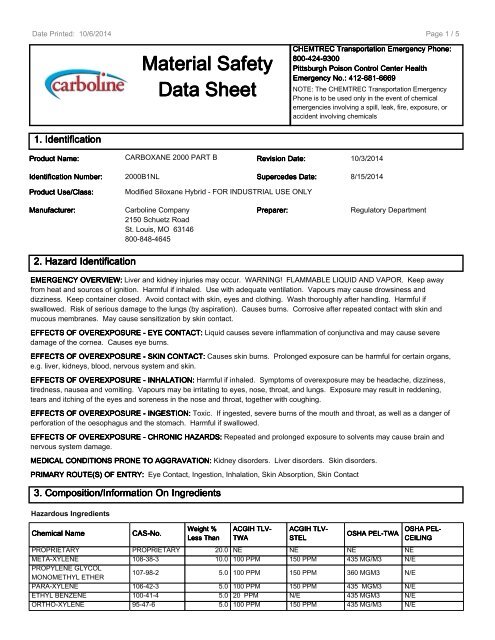 Carboxane 2000 MSDS - Carboline