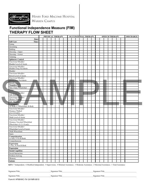 Functional Independence Measure (FIM) THERAPY Flow SHEET