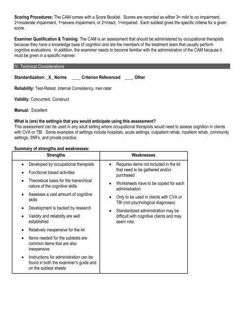 Scoring Procedures: The