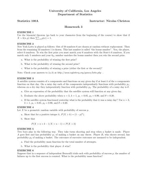 Homework 3 (pdf file) - UCLA Statistics