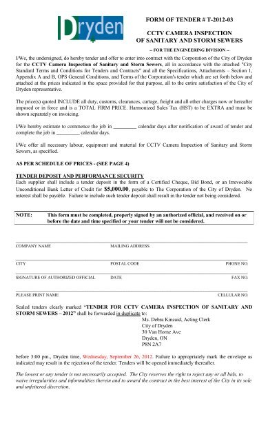 FORM OF TENDER # T-2012-03 CCTV CAMERA ... - City of Dryden