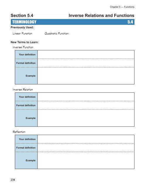 Section 5.4 Inverse Relations and Functions