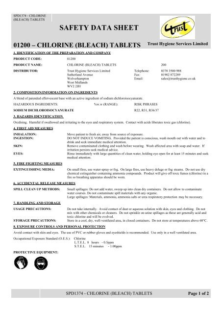 SAFETY DATA SHEET - Trust Hygiene Services