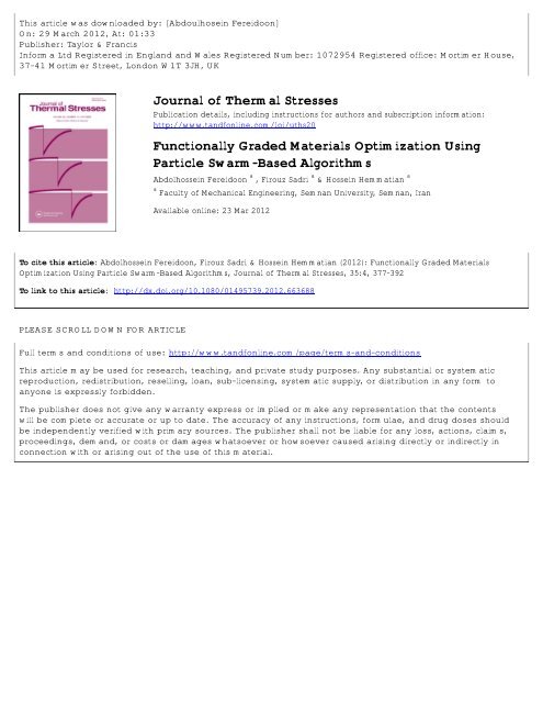 Functionally Graded Materials Optimization Using Particle Swarm ...