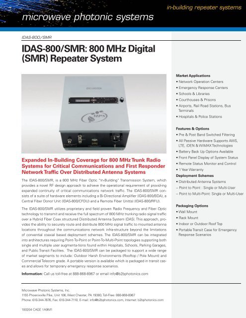 800 Mhz Digital (SMR) Repeater System - Microwave Photonic ...