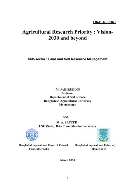 Agricultural Research Priority : Vision- 2030 and beyond