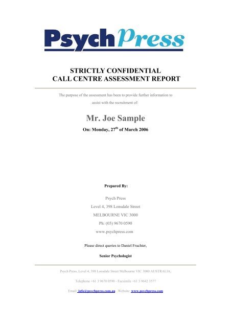 Download a sample report - Psych Press