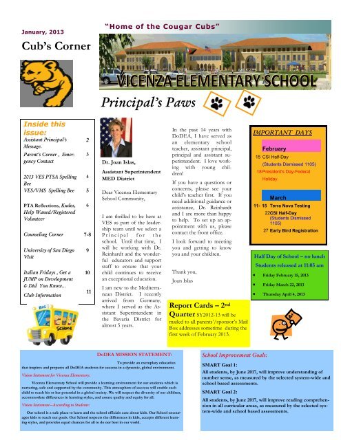 Principal's Paws - Vicenza Elementary School - DoDEA