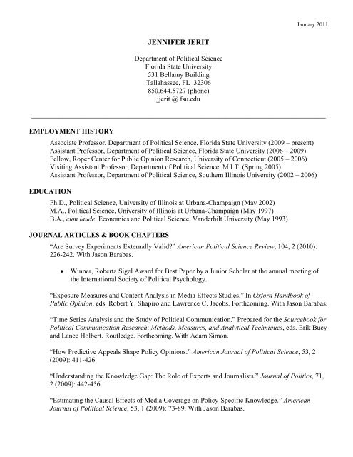jennifer jerit - The Department of Political Science - Florida State ...
