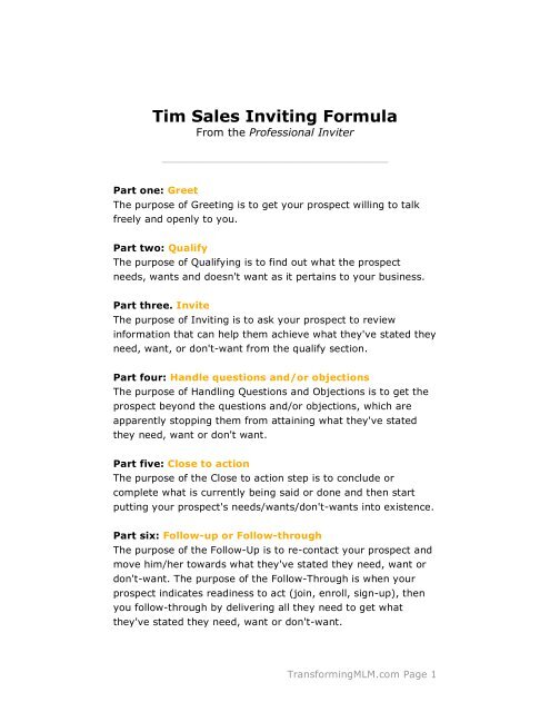 Tim Sales Inviting Formula - John Milton Fogg