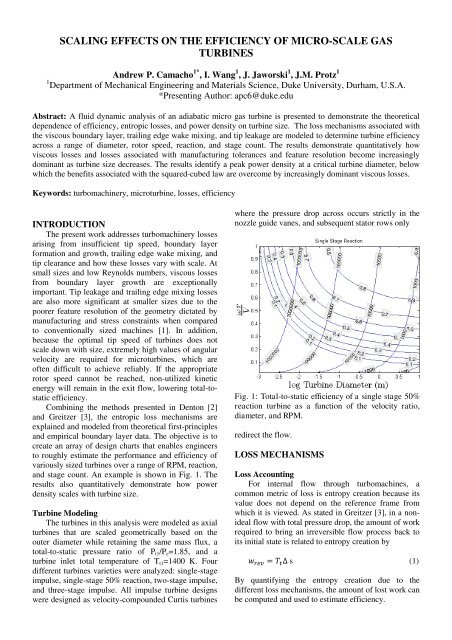 Scaling Effects on the Efficiency of Micro-Scale Gas Turbines