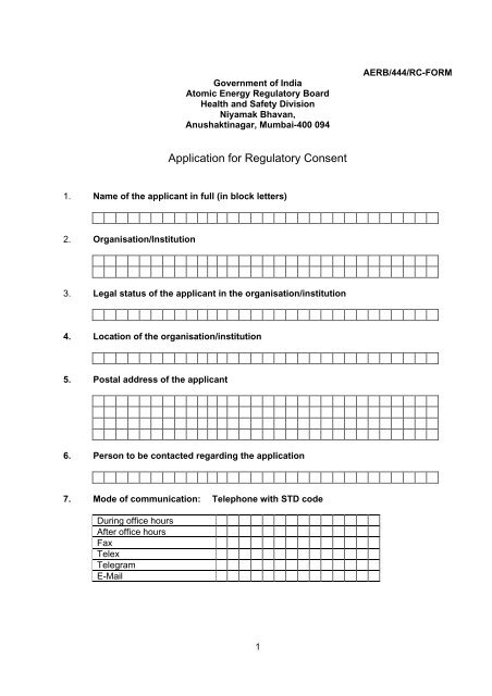 Application for Regulatory Consent - Atomic Energy Regulatory Board