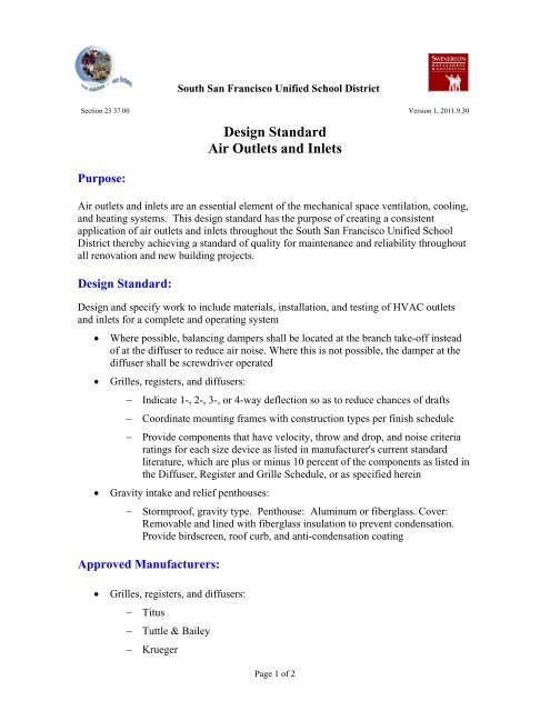 Design Standard Air Outlets and Inlets