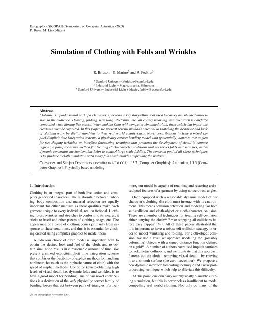 Simulation of Clothing with Folds and Wrinkles - PhysBAM - Stanford ...