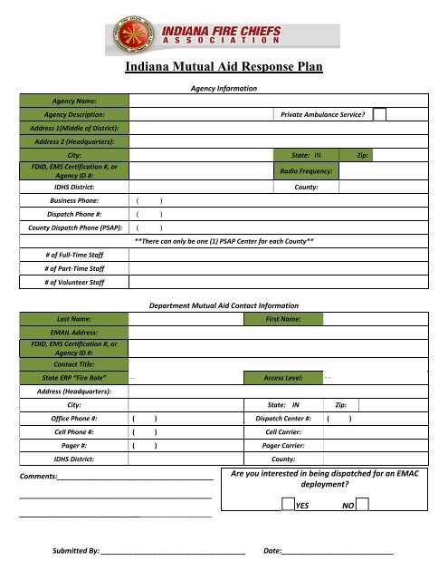 Mutual Aid Response Plan Information Request Form - Indiana Fire ...
