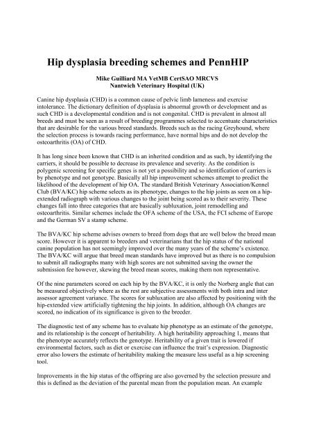 Hip dysplasia breeding schemes and PennHIP - Videx