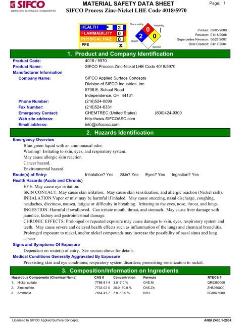 SIFCO Process Zinc-Nickel LHE Code 4018/5970 ... - Categories