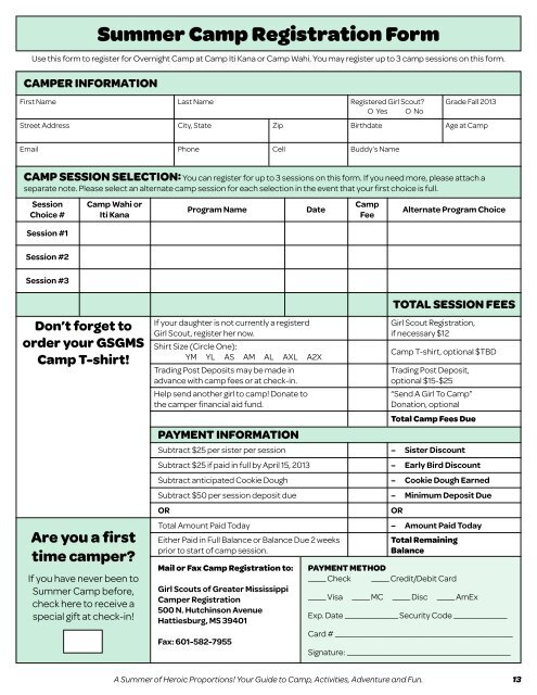Summer Camp Registration Form - Girl Scouts of Greater Mississippi