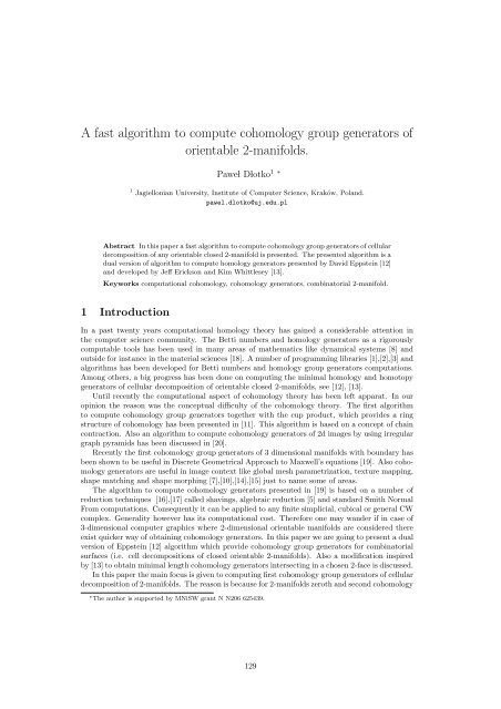A fast algorithm to compute cohomology group generators of ...